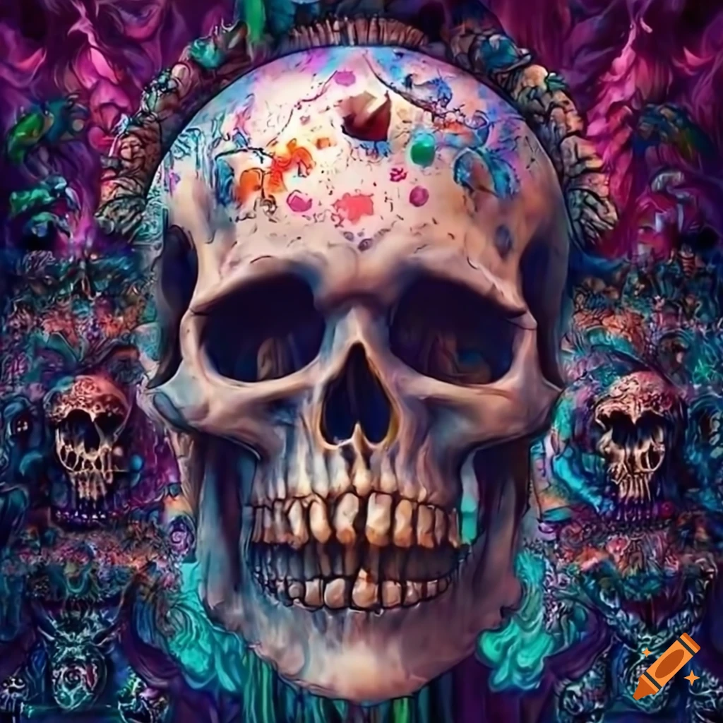 Create an extremely extraordinary and super detailed skull dream scene