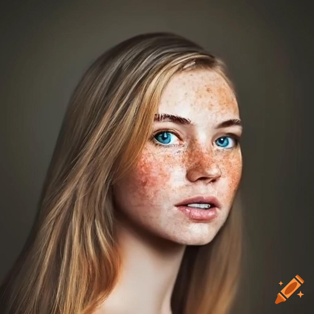 Beautiful young woman very light freckles