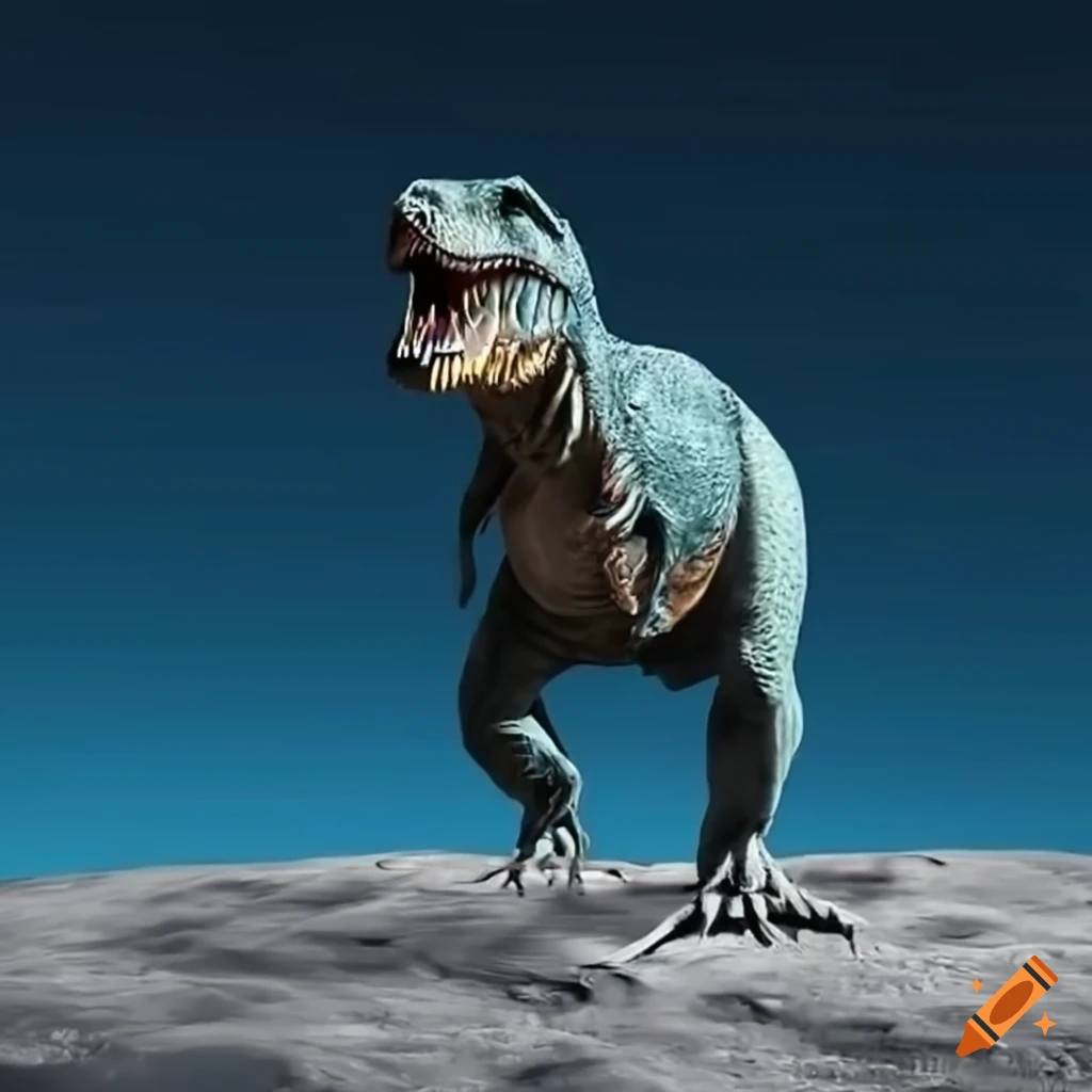 Tyrannosaurus rex is standing on the surface of the moon and the ...