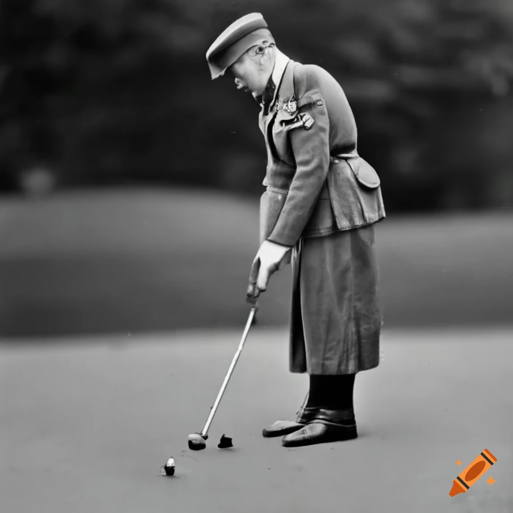 1940's german soldier playing golf in uniform