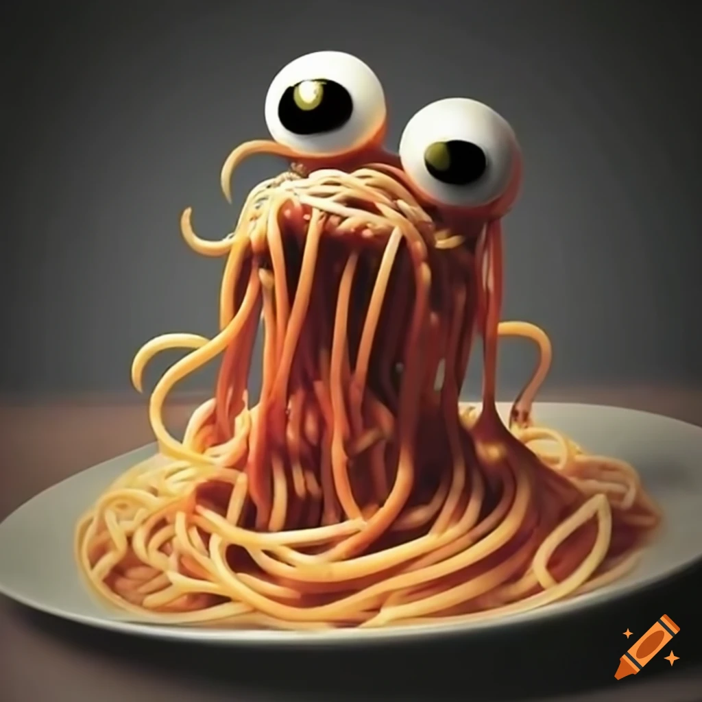 Spaghetti monster eating spaghetti on Craiyon