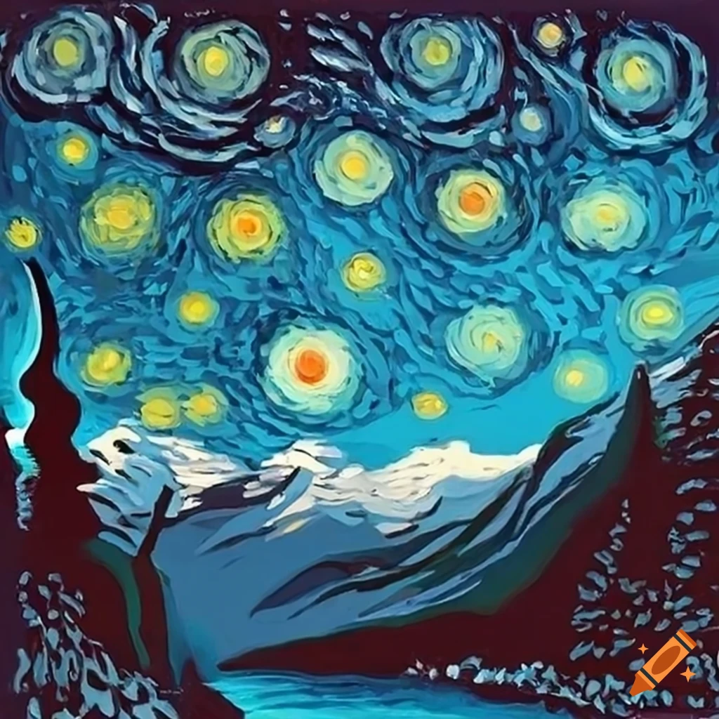 Starry night in the style of bob ross