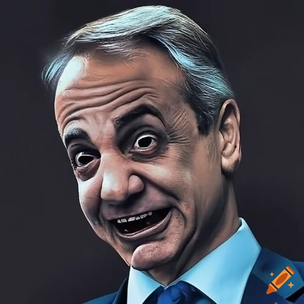 Kyriakos mitsotakis with extremely big eyes creepy laughter