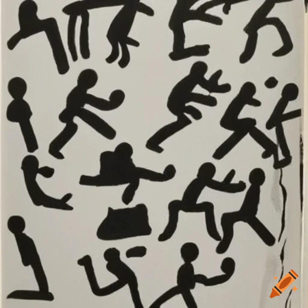 Caligraphic pictogram writen on paper that look like little men painted ...