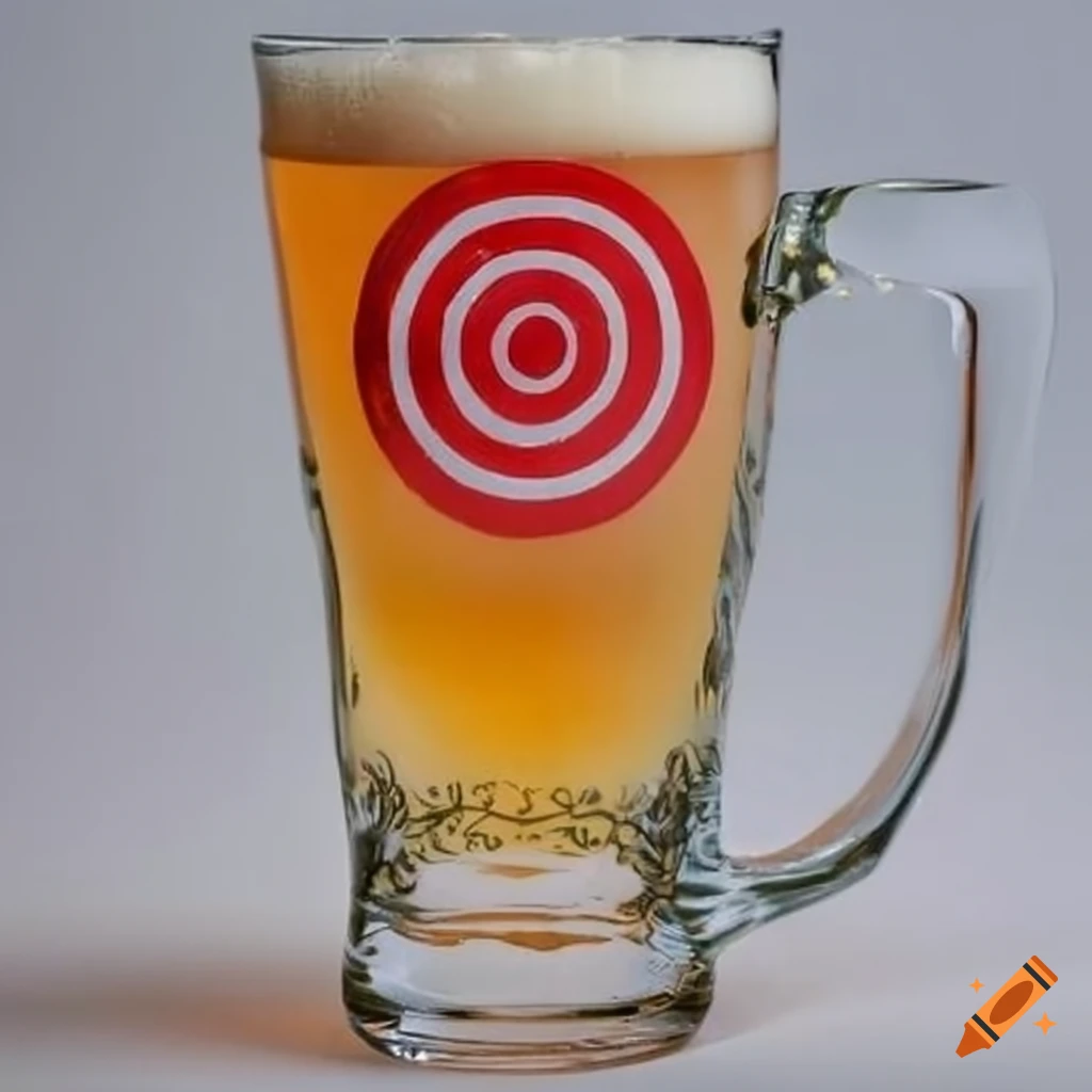 A pint glass with a target sign painted on it, filled with beer on Craiyon