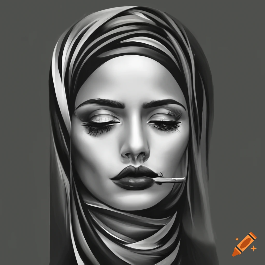 Rostro de mujer árabe en tonos monocromáticos (blancos, negros, grises) al estilo de rostros de ...