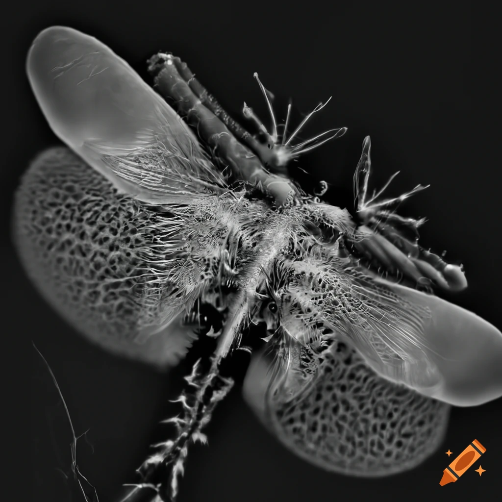 Many insect hairy wings raster electron microscope photo hires monochrome