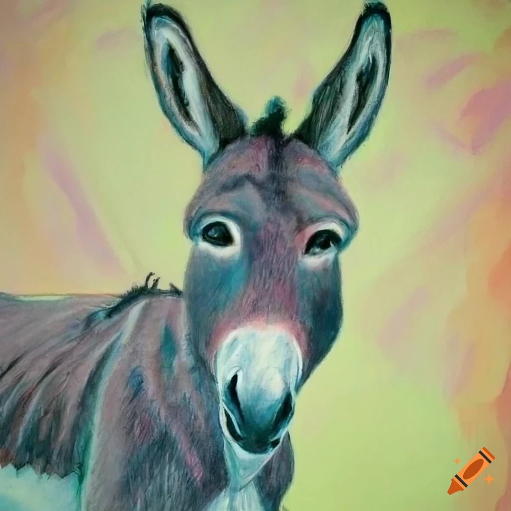 Vibrant, funny color pencil drawing of the whole donkey on Craiyon
