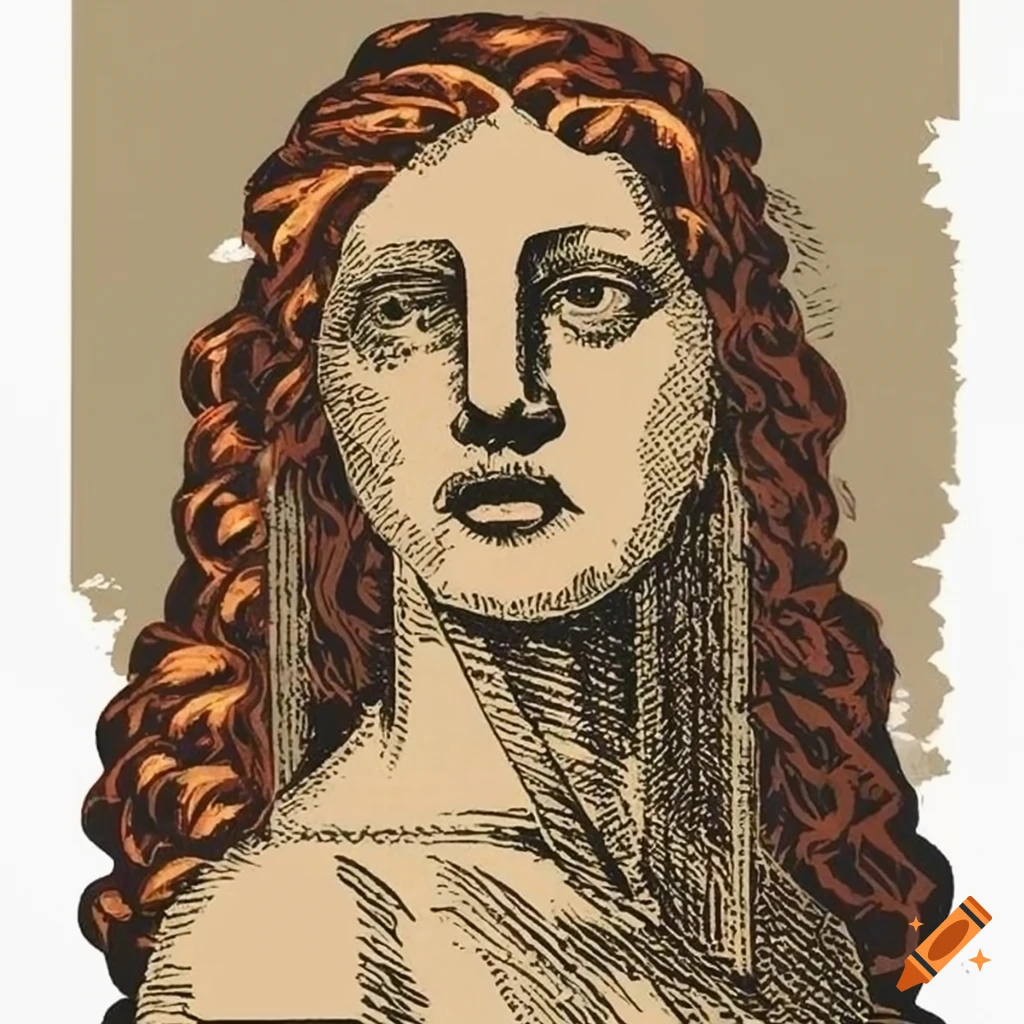 Portrait of eve from the old testament in the style of a woodcut