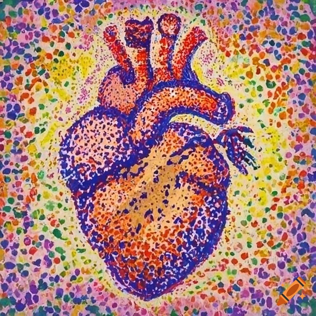Sacred heart. Pointillism, inspired by Georges Seurat and Paul Signac ...
