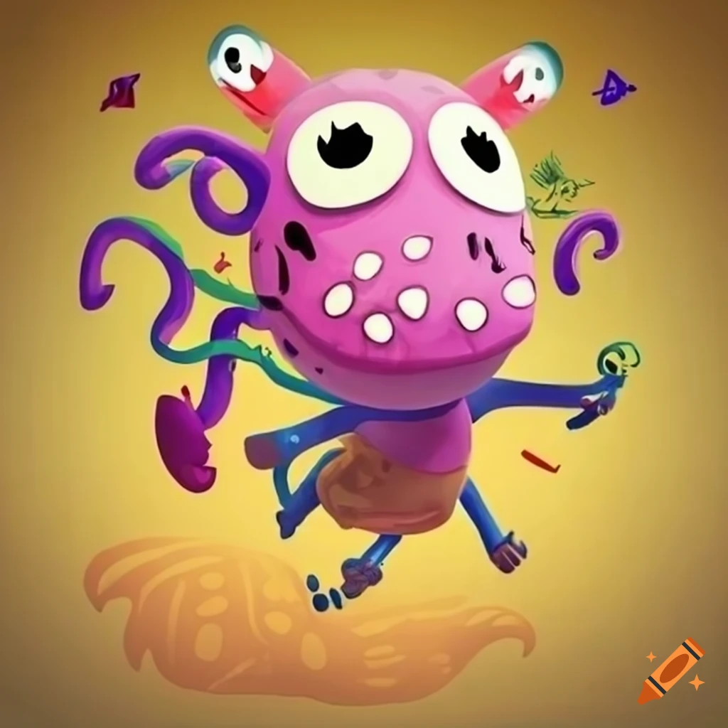 A children'S book monster absorbing flying words and letters from ...