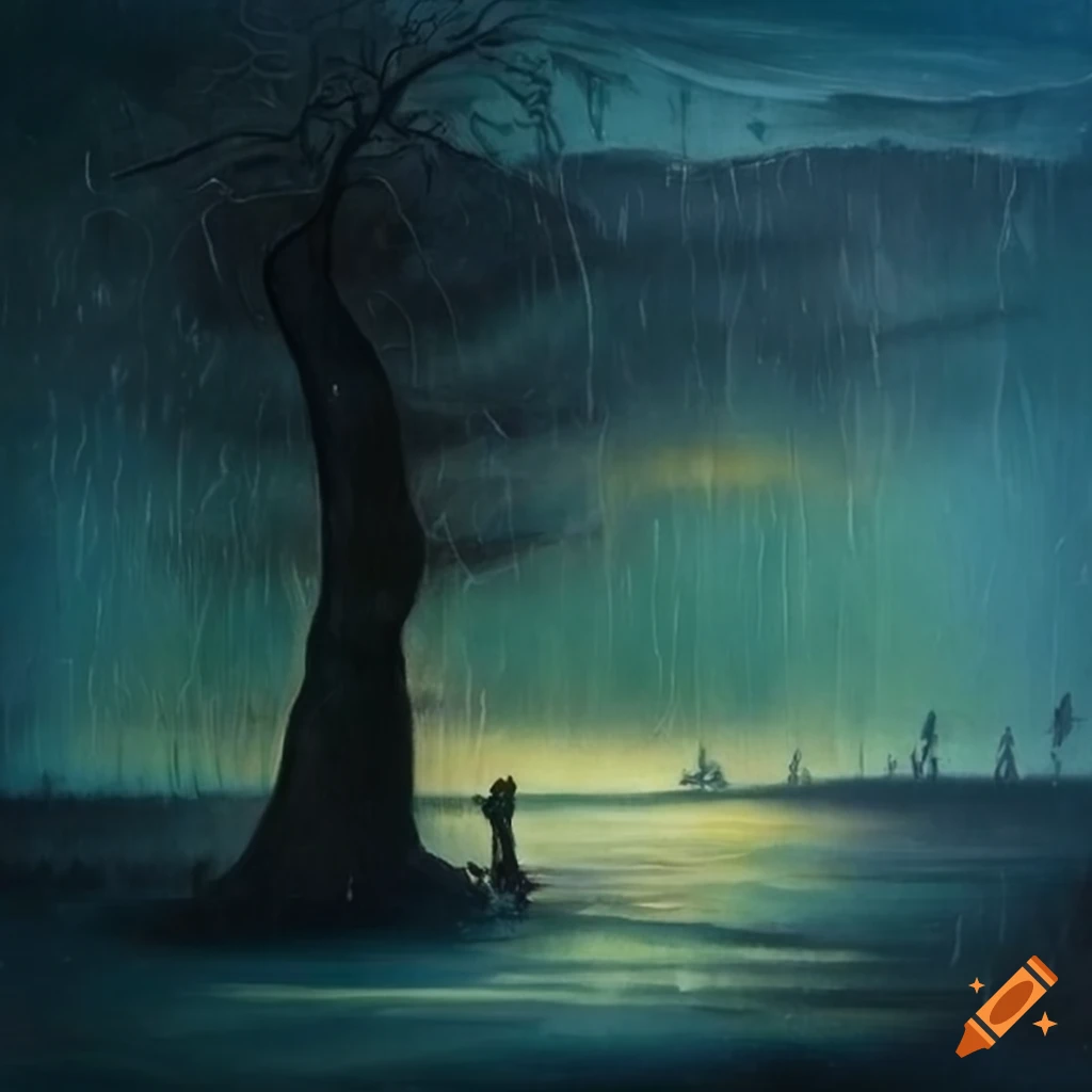 Surrealist painting hans belmer scene rain