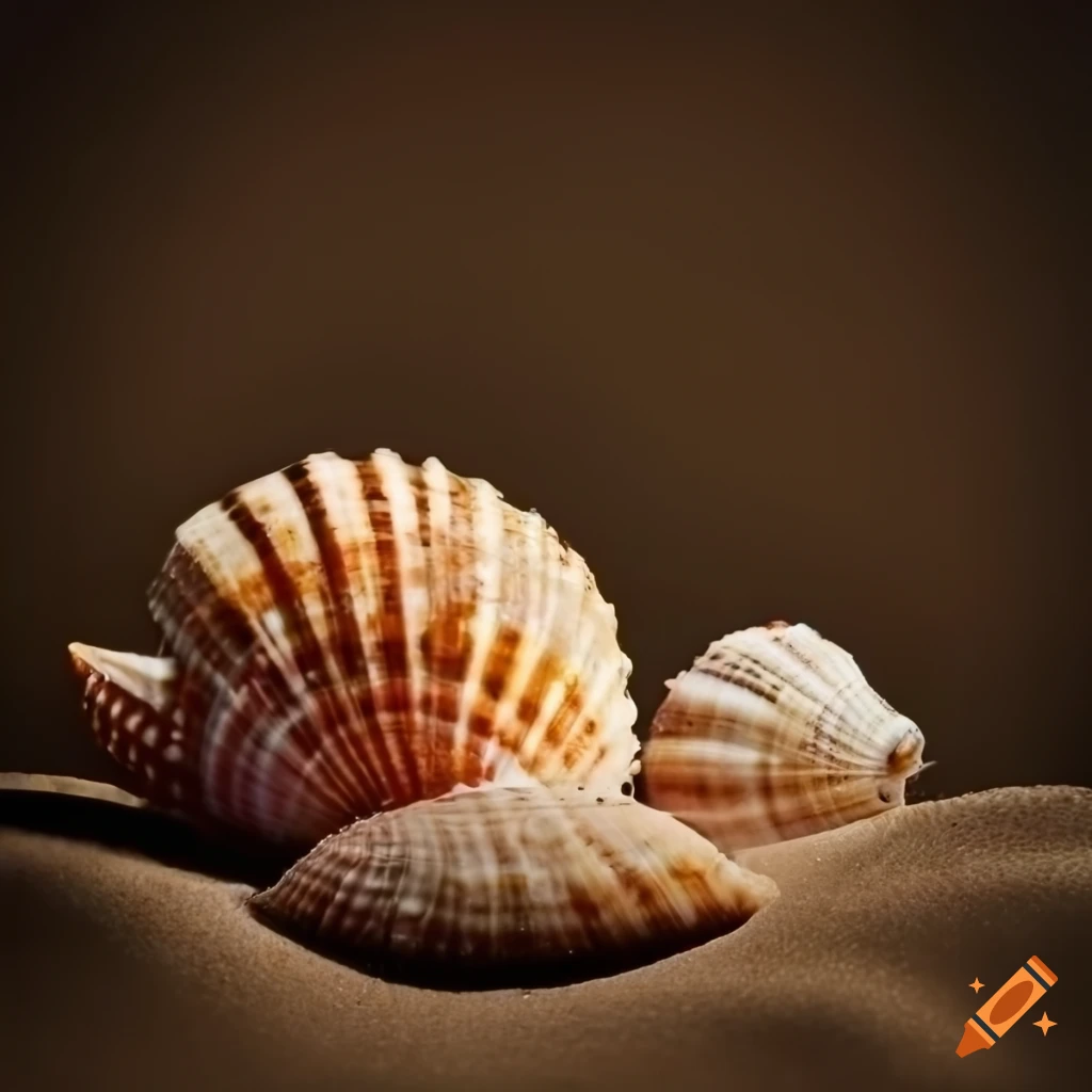 Low angle chiaroscuro photograph of shells on sand