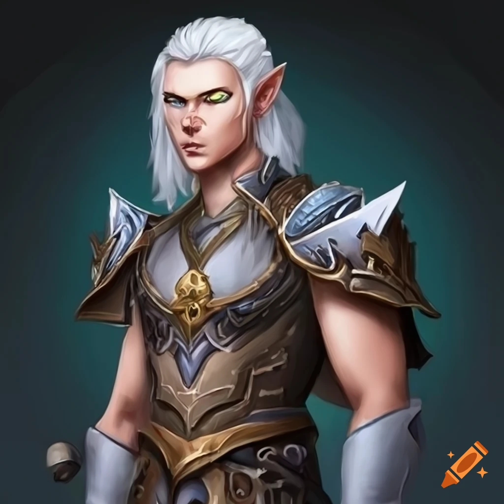 High elf male fighter with silver hair and fair skin with blue eyes on ...
