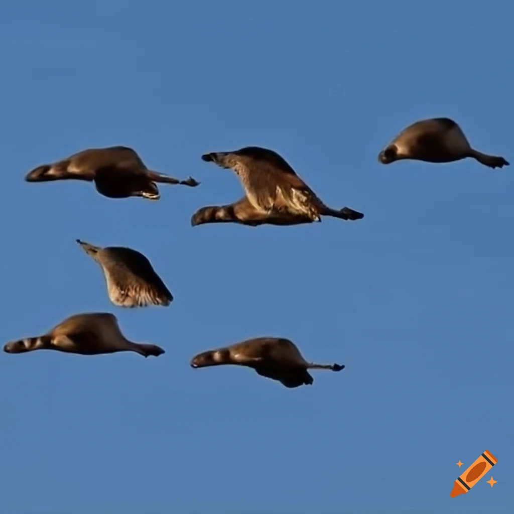 Group of flying otters on Craiyon