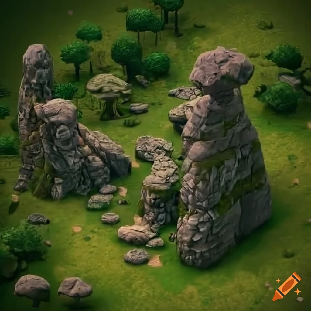 In the background between formation from above fantasy RPG game forest ...