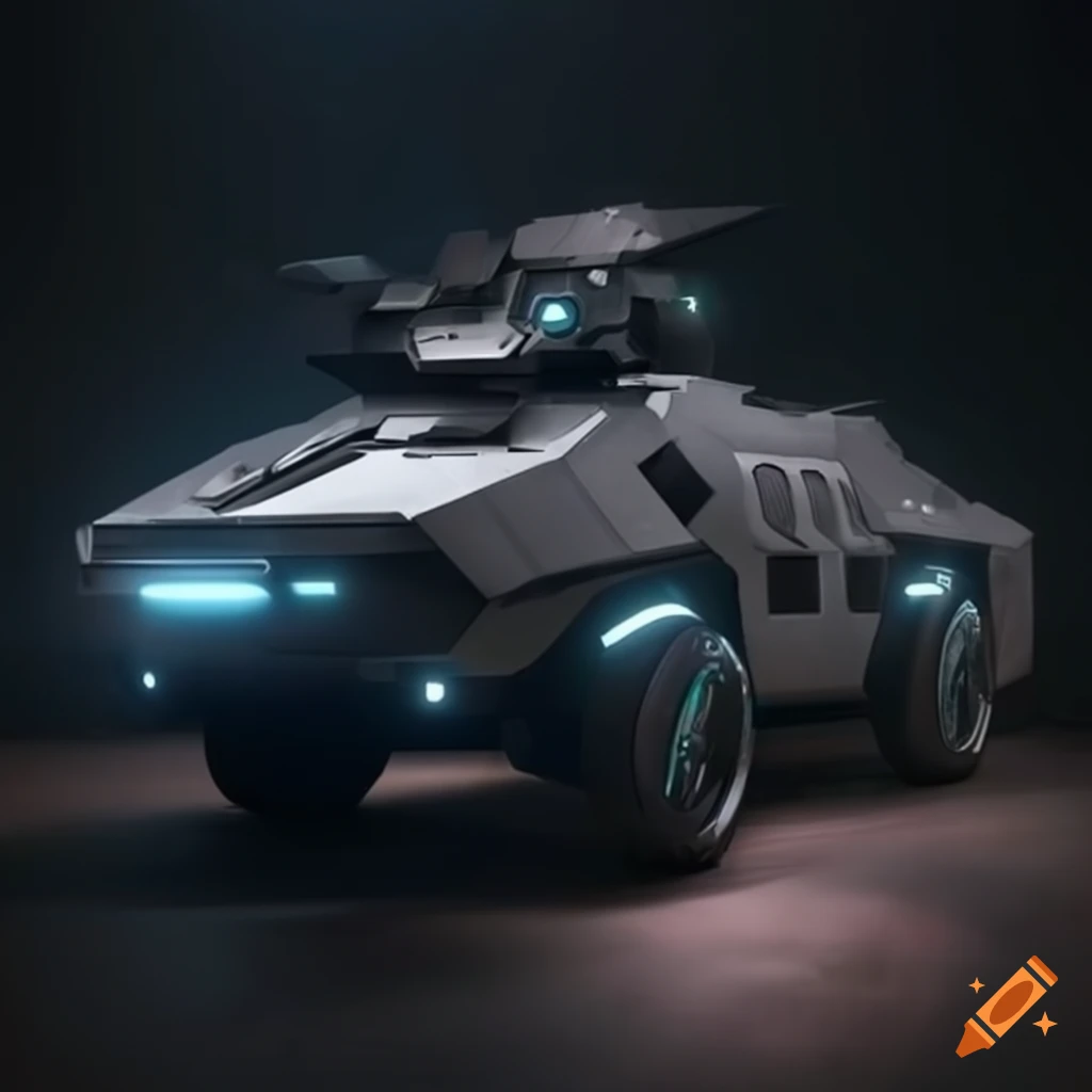 Concept design for a futuristic sci-fi armored car usa on Craiyon