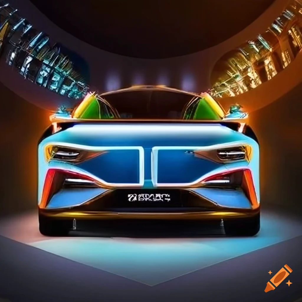 In the midst of a modern metropolis, a stunning, stylish car stands as ...