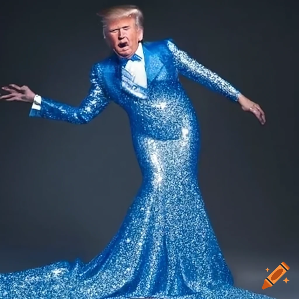 Donald trump dressed in a glittery blue dress on Craiyon