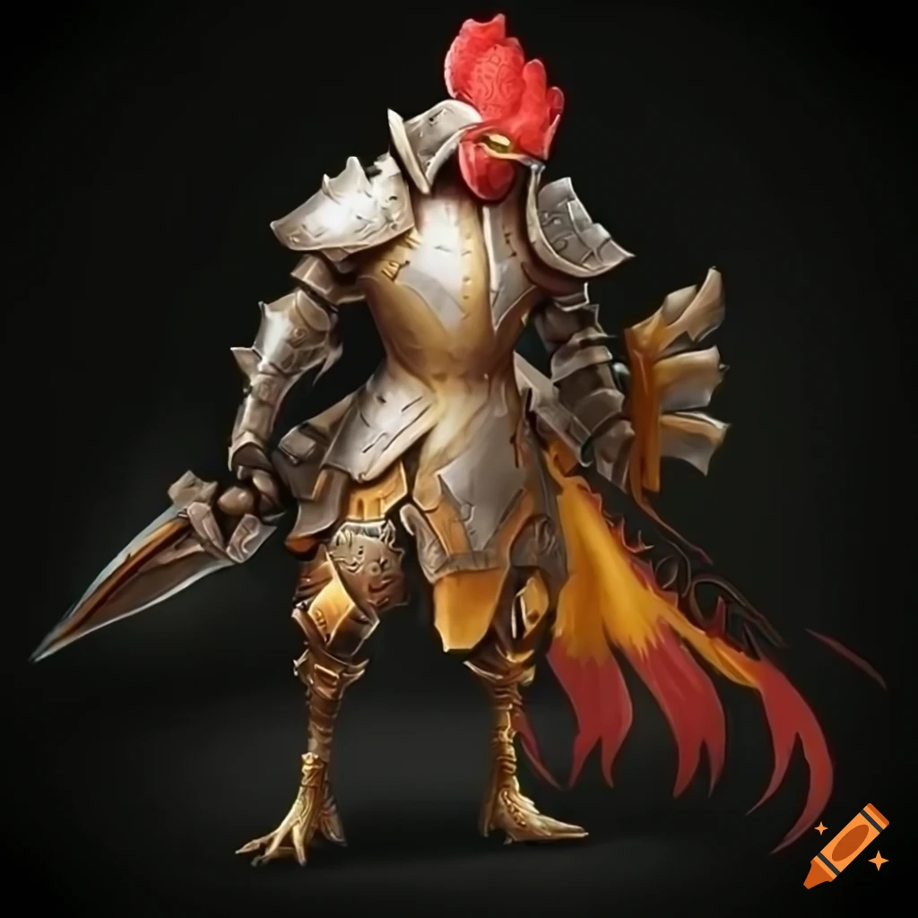Jaunty chicken themed armor on Craiyon