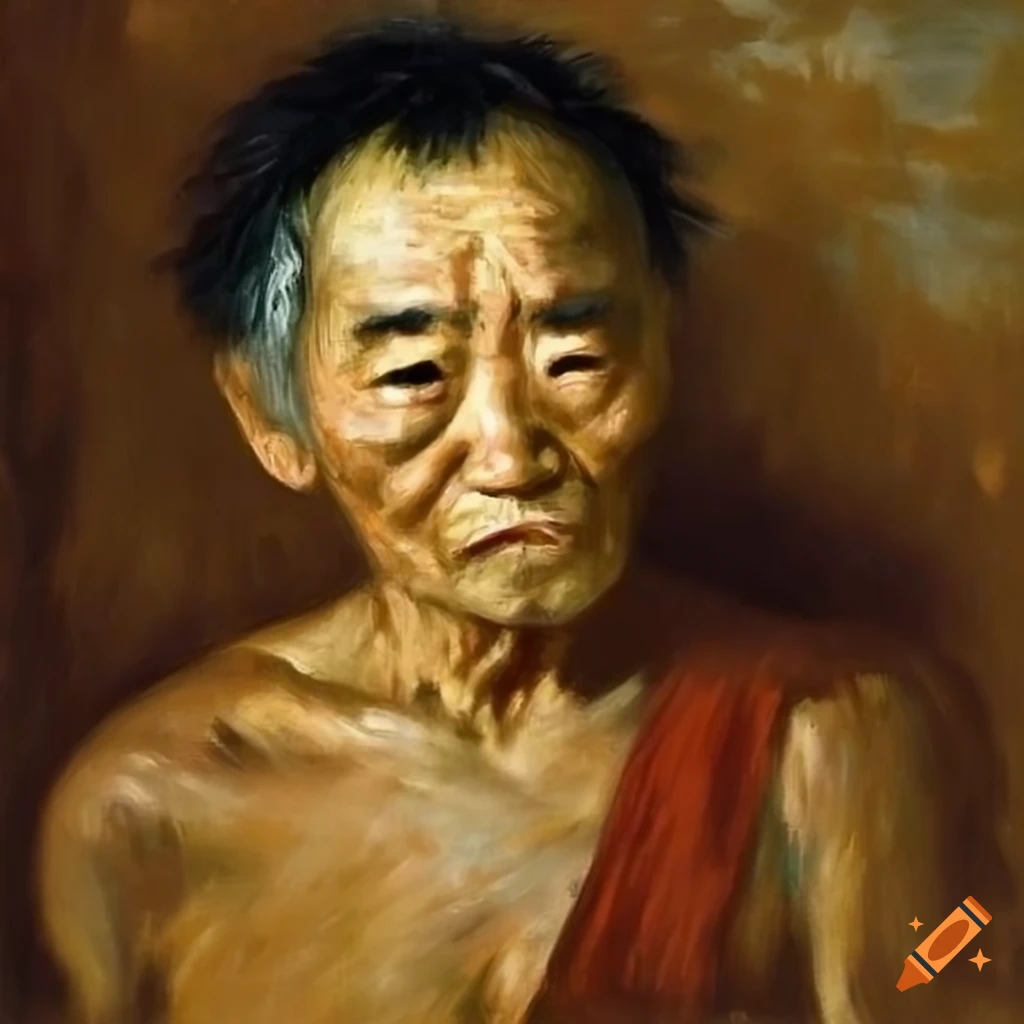 Poor japanese man in renoir style oil painting