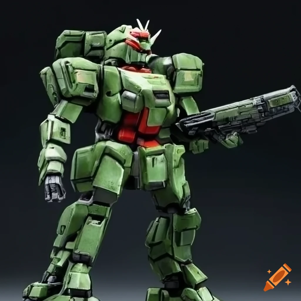 Mech, gundam, mobile suit, heavy machine gun, painted green camo