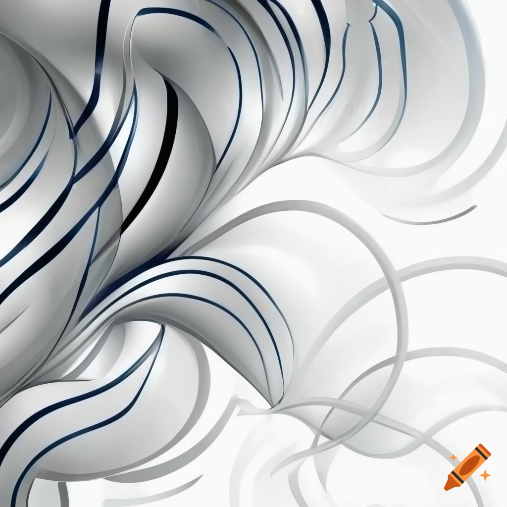 An abstract design of interlocking leaves in bright silver tones on a ...