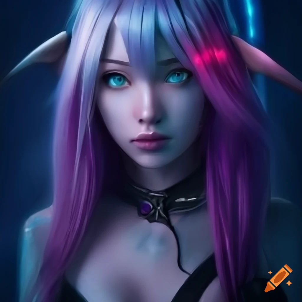 Anime elf girl, cyberpunk, portrait