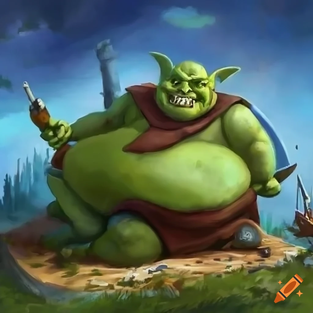 Fat cheerful goblin embarking on a fun adventure; fantasy painting