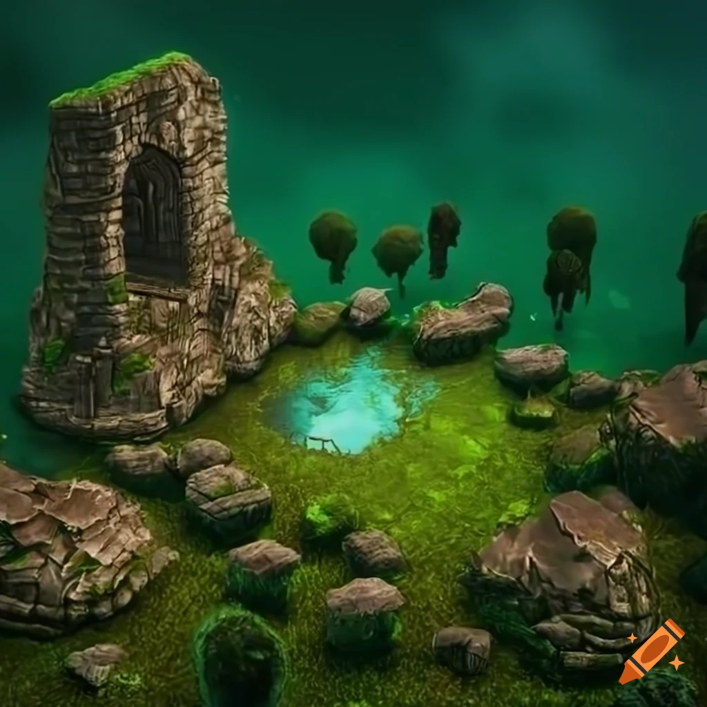In the background between formation from above fantasy rpg game forest ...