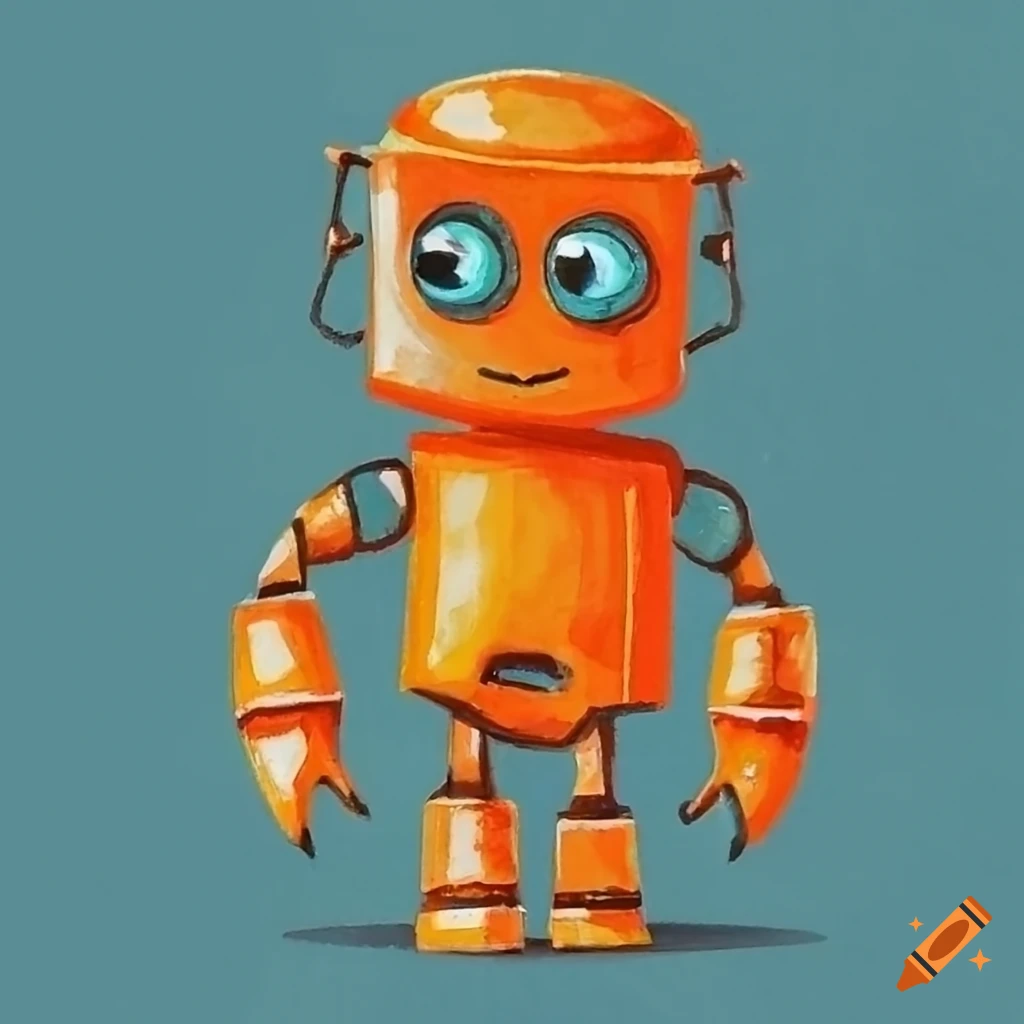 Robot antenna cute orange crayon drawing watercolor drawing paper ...