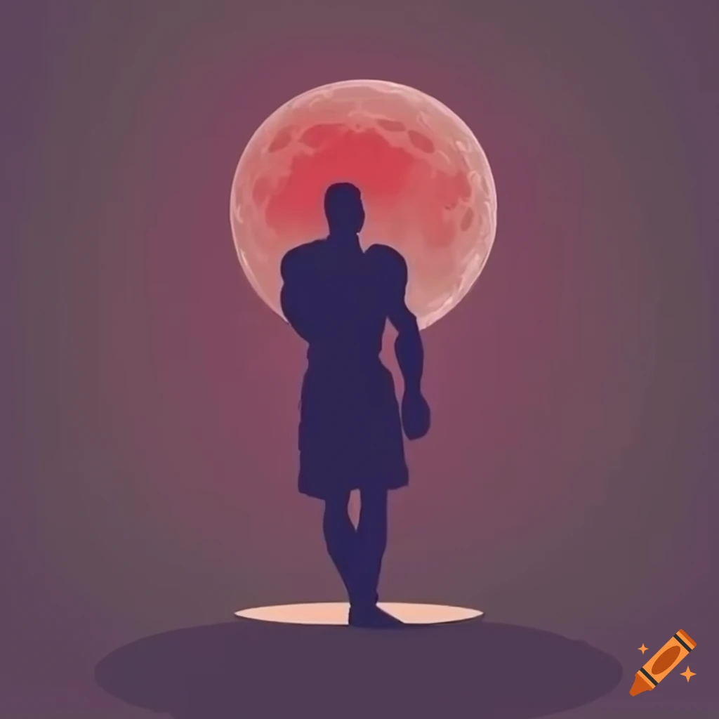 Lonely MMA Fighter Man standing front Red Moon on Craiyon