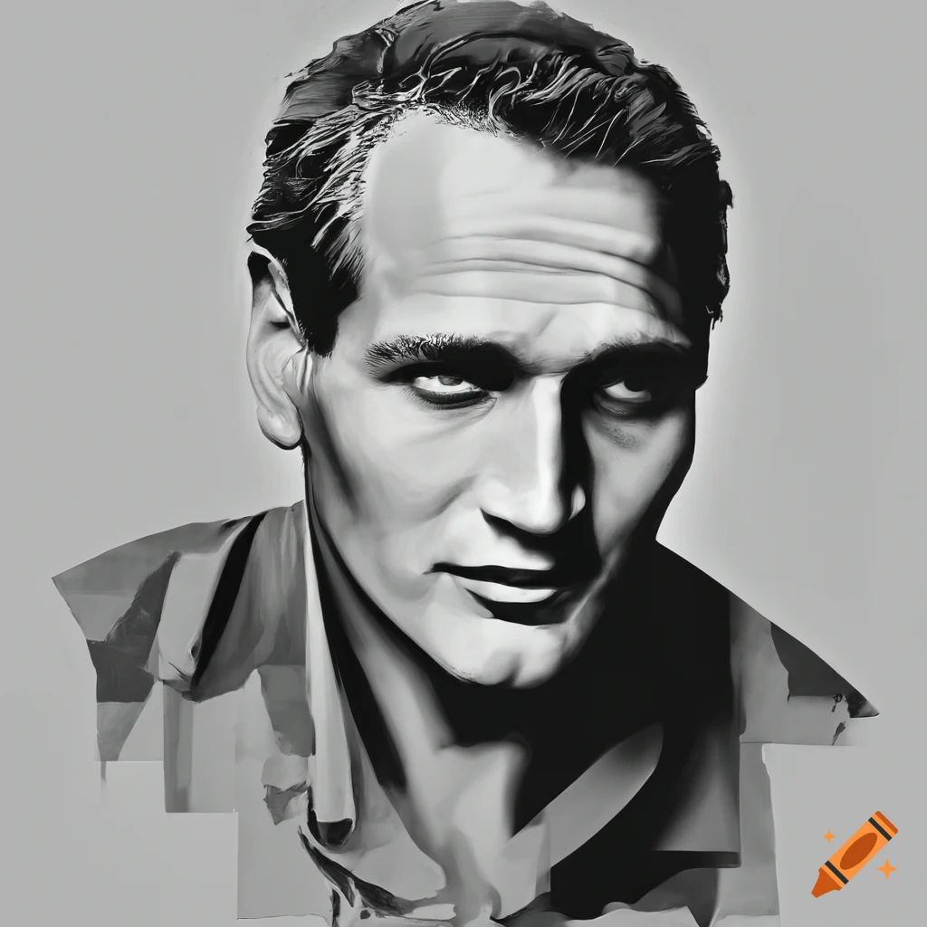 Black and white pop art portrait of paul newman on a white background