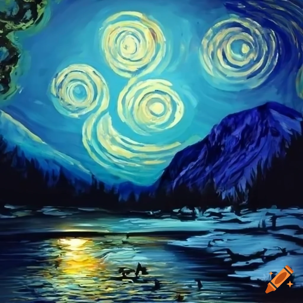 Starry night in the style of bob ross