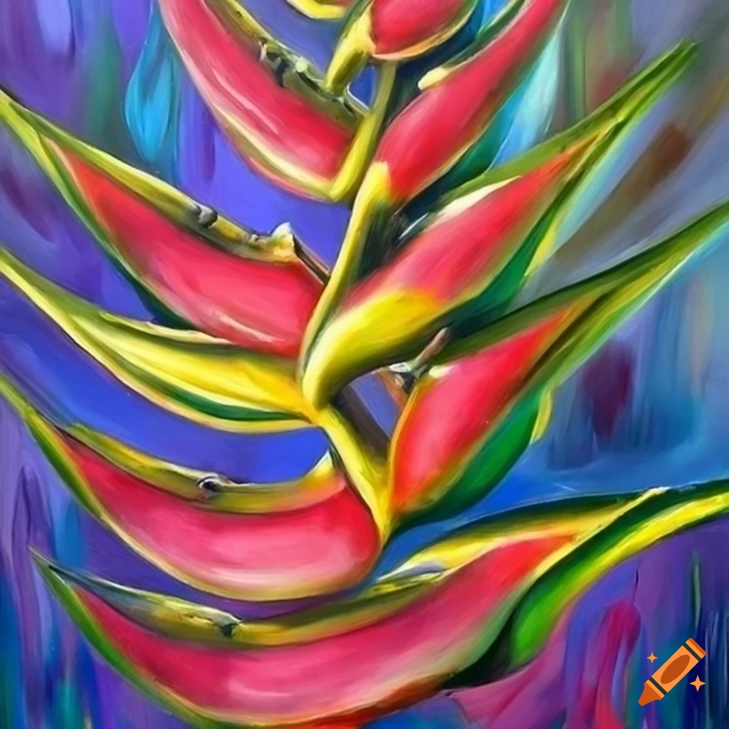 Beautiful heliconia flowers with vibrant colors, oil painting