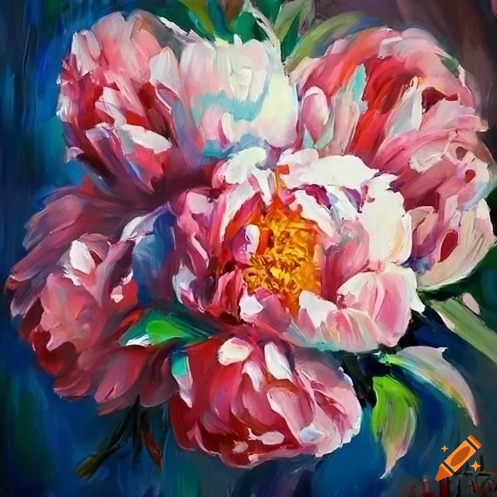 Impressionist painting of peonies