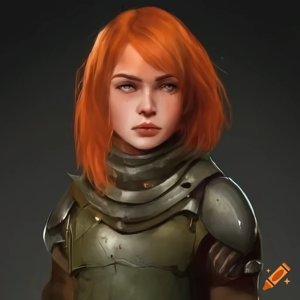 Human, girl, orange hair, ponytail, short hair, green clothes, steel ...