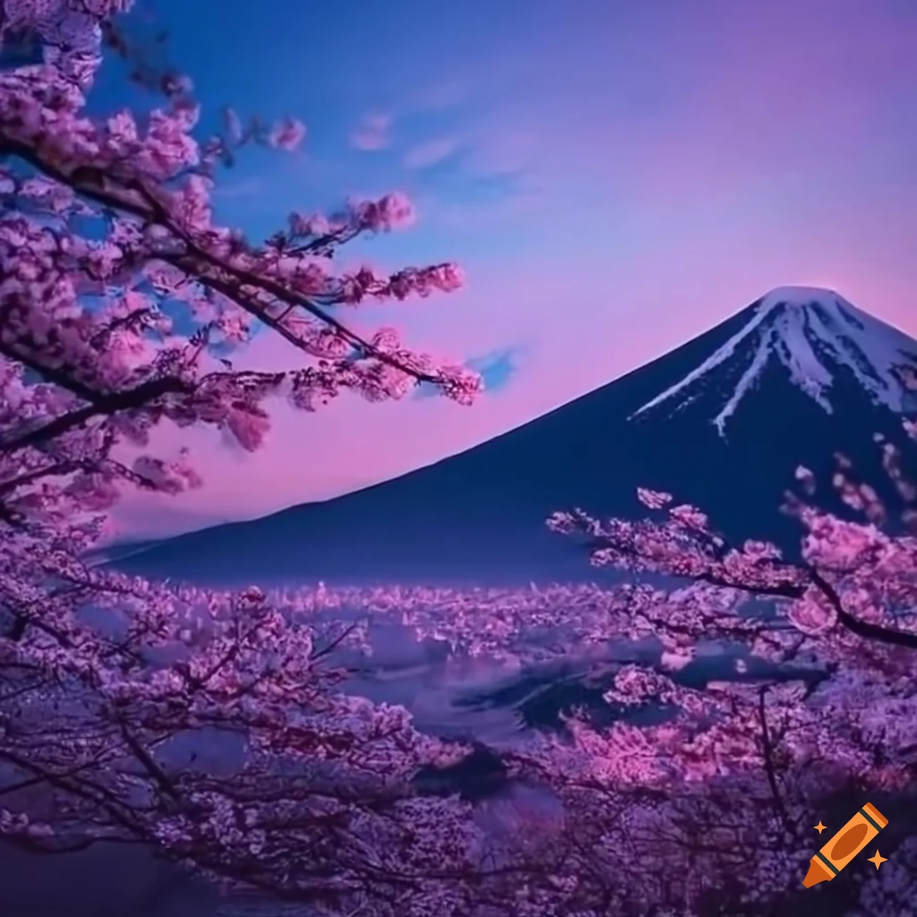 Mt. fuji, cherry blossom, night, moody on Craiyon