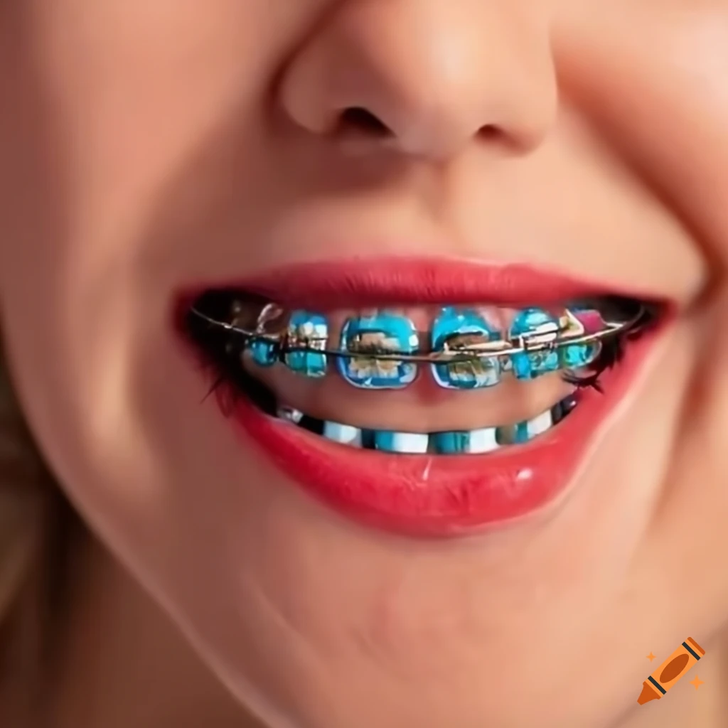 A girl wearing braces with a surprised expression on Craiyon