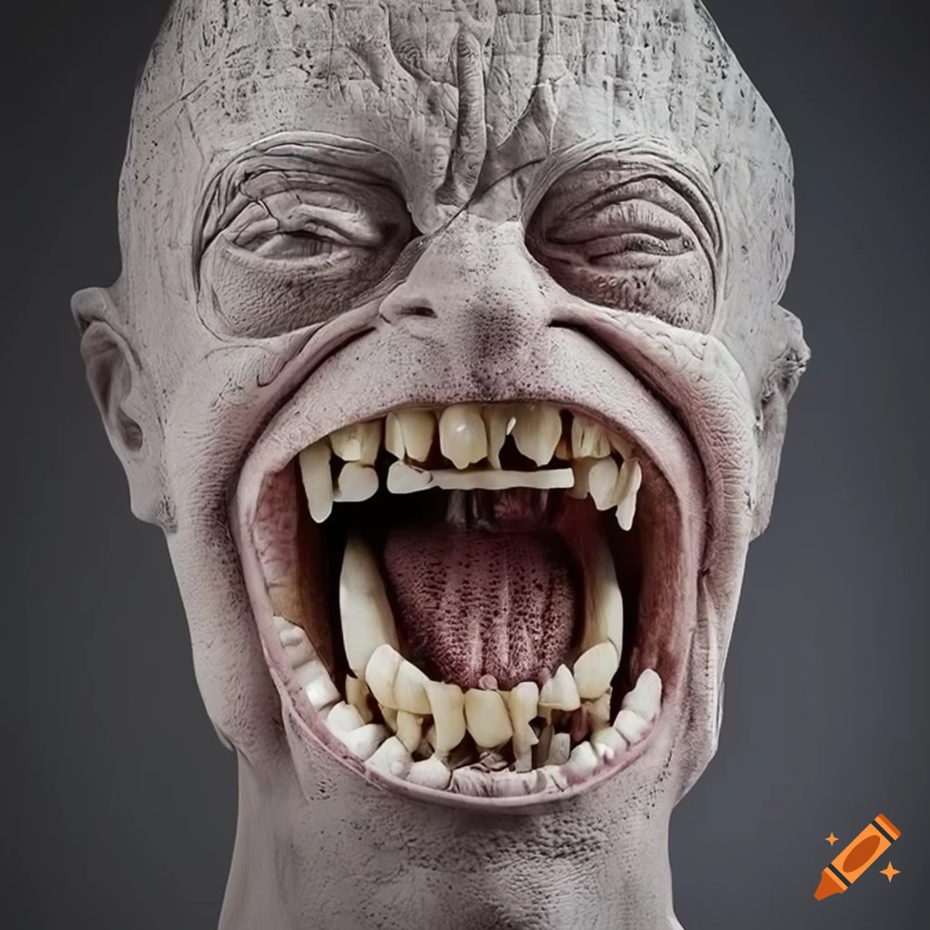 Intricate sculpture of a human figure with teeth by lola dupre