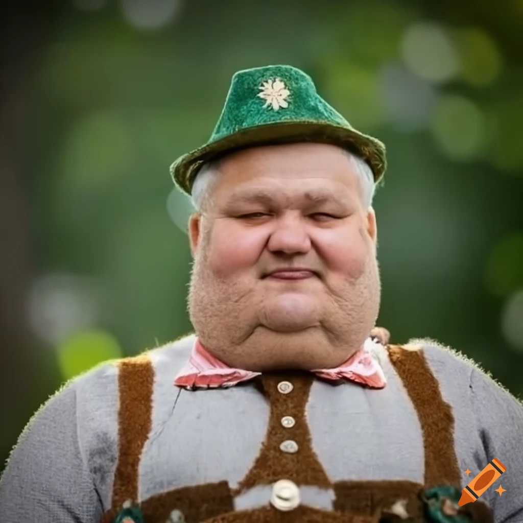 Old obese fat bearded man in traditional bavarian suit on Craiyon