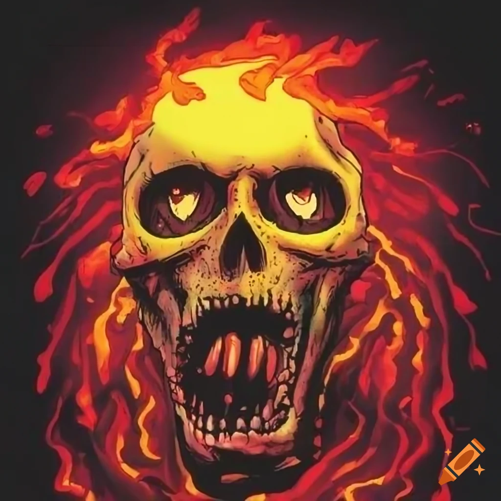 Skull fireball retro comic art