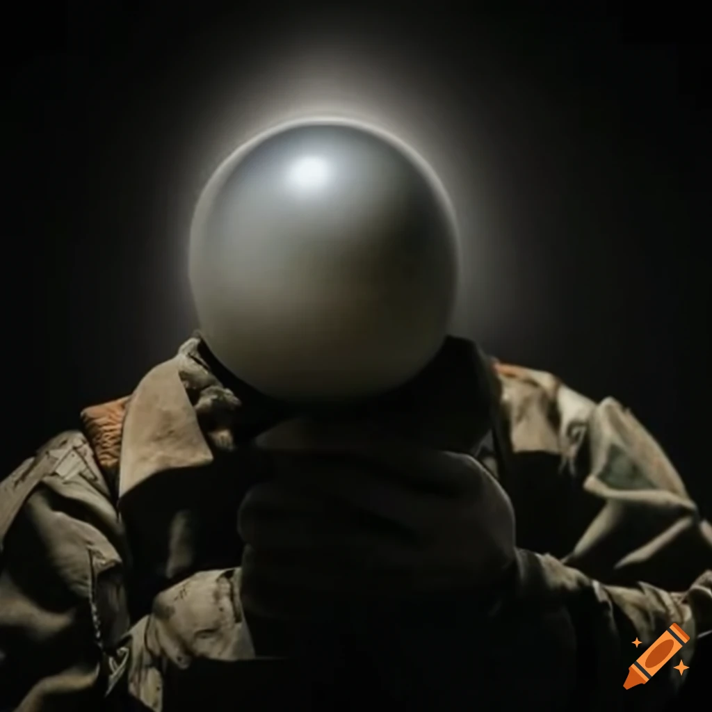 Man with egg head wearing soldier