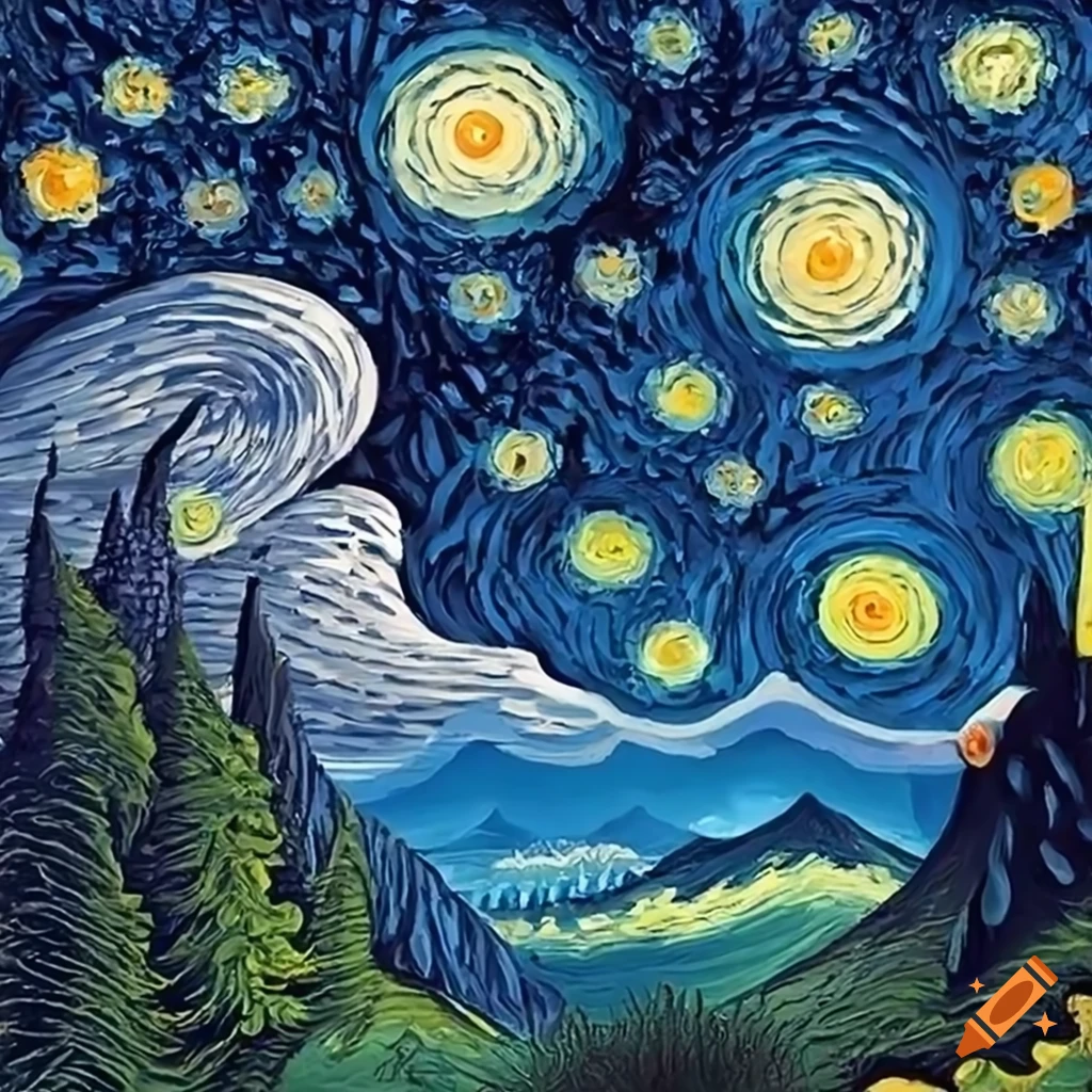 Starry night in the style of bob ross
