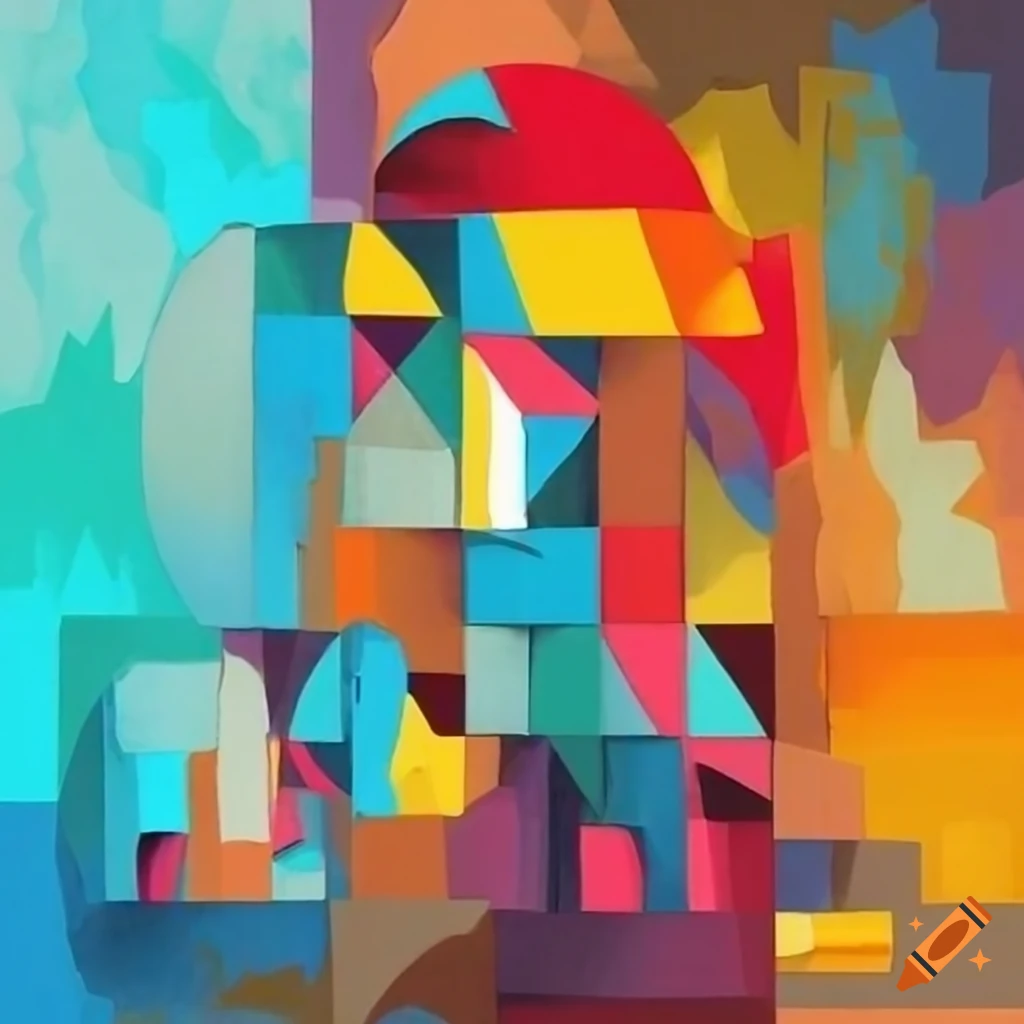 Abstract artwork with geometric figures representing humanity's effort ...