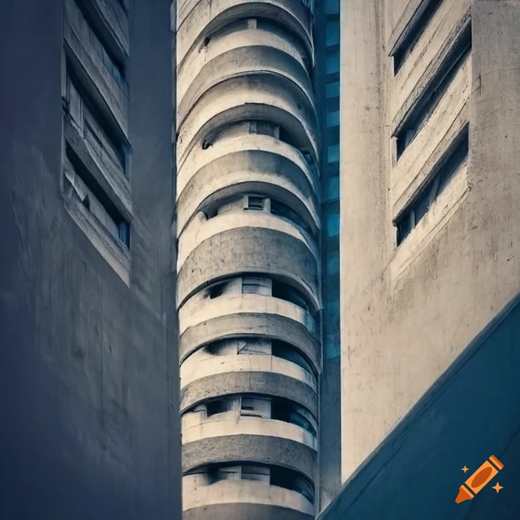 Large complex of abstract concrete shapes; brutalist architecture ...