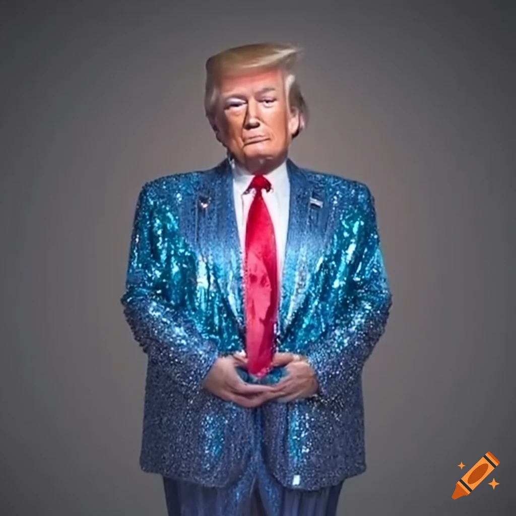 Donald trump dressed in a glittery blue dress