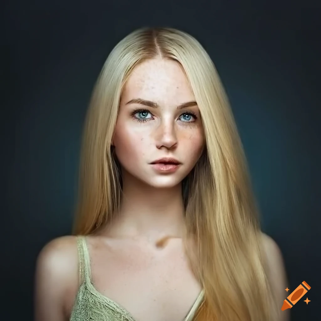 Beautiful young woman very light freckles blonde hair