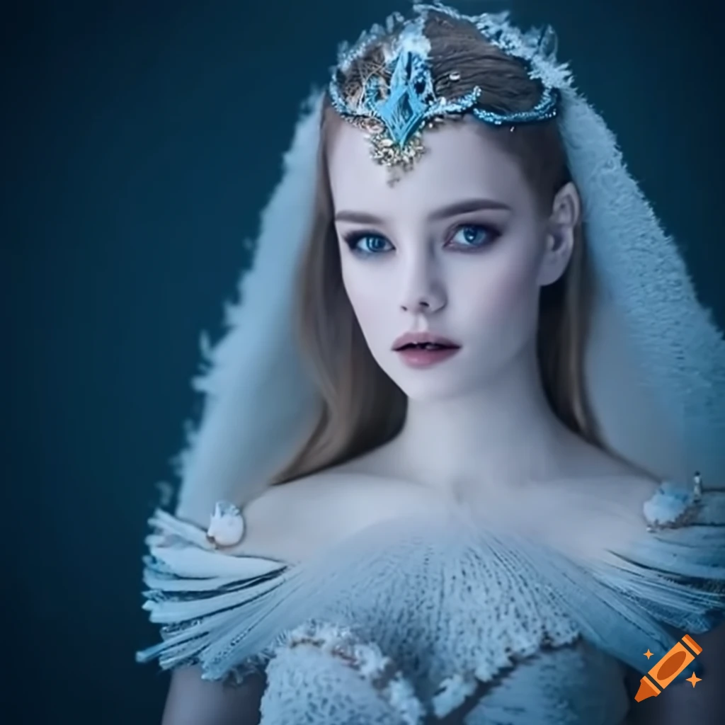 Portrait of a stunning snow queen in a winter wonderland on Craiyon