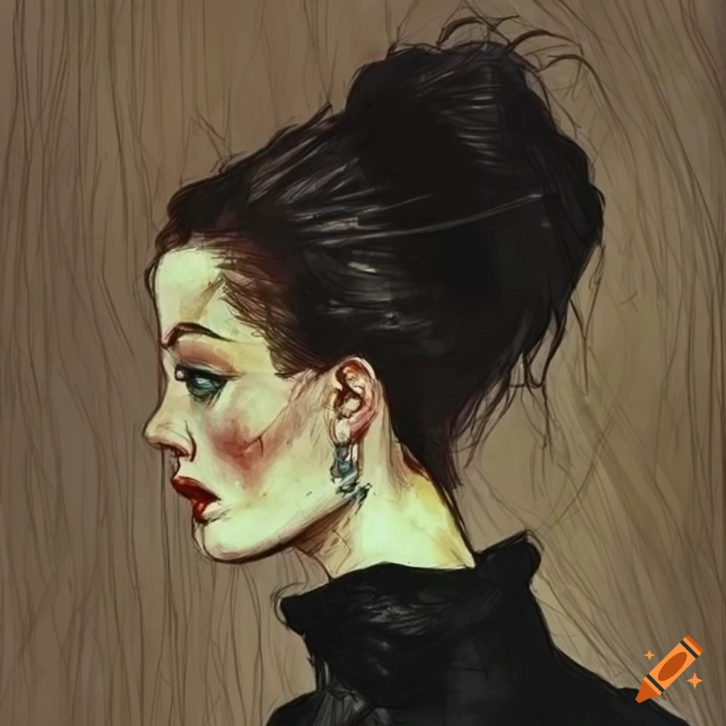 Sketch by artist egon schiele of a beautiful woman, side profile ...